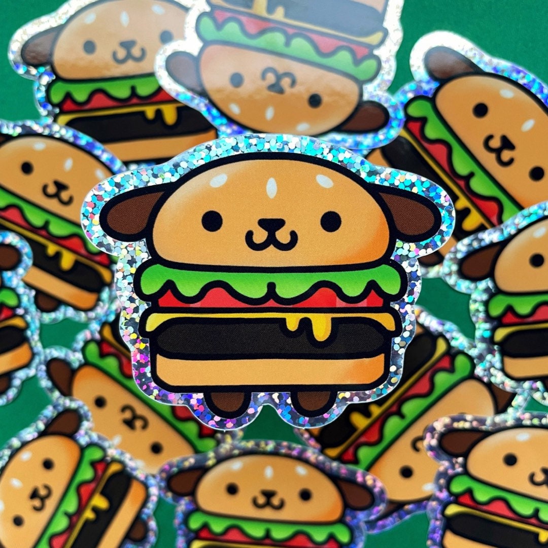 Puppy Burger Glitter Vinyl Waterproof Sticker Dog - Etsy