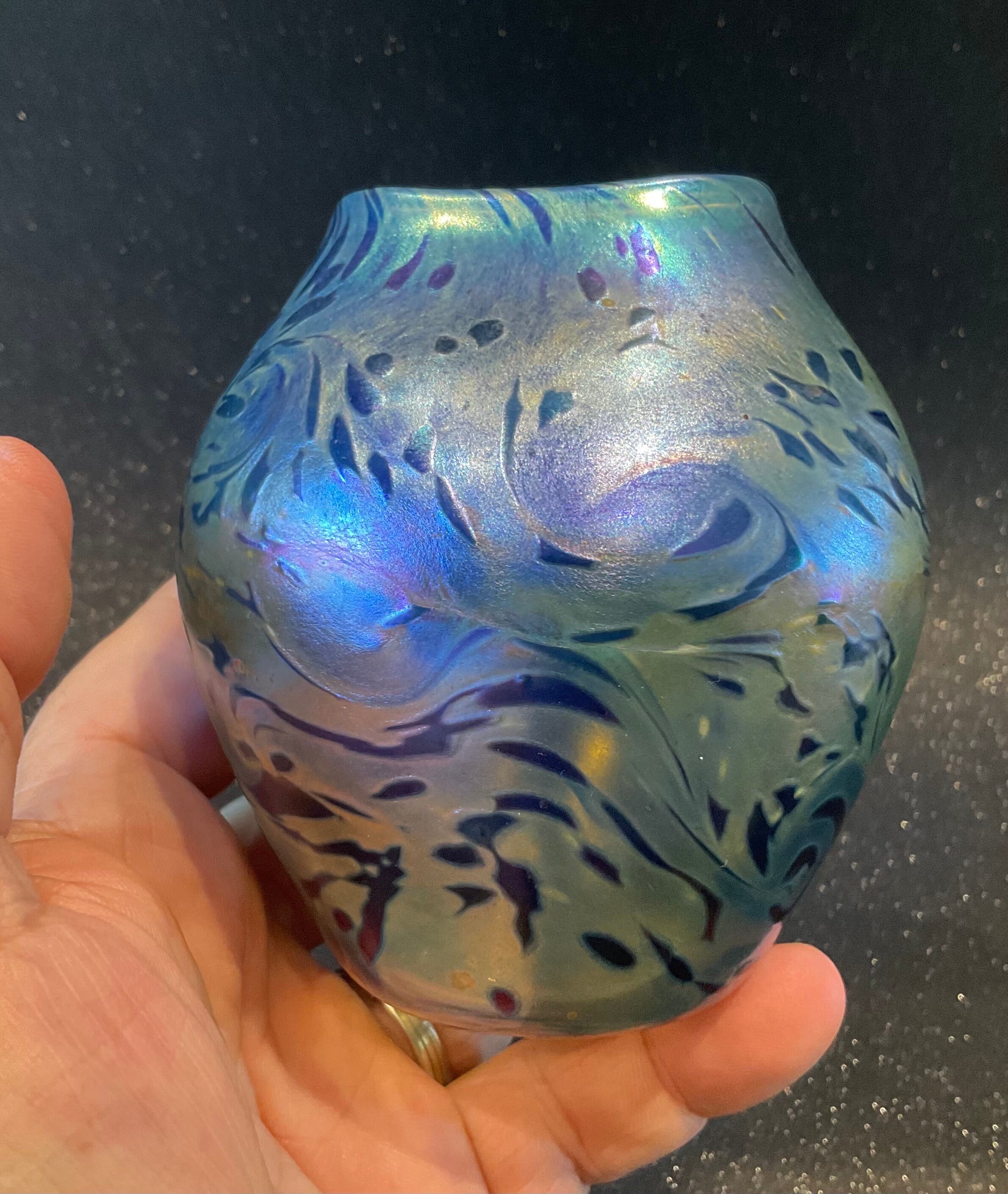 Norman Stuart Clarke Iridescent Glass Vase, 1989 - Etsy