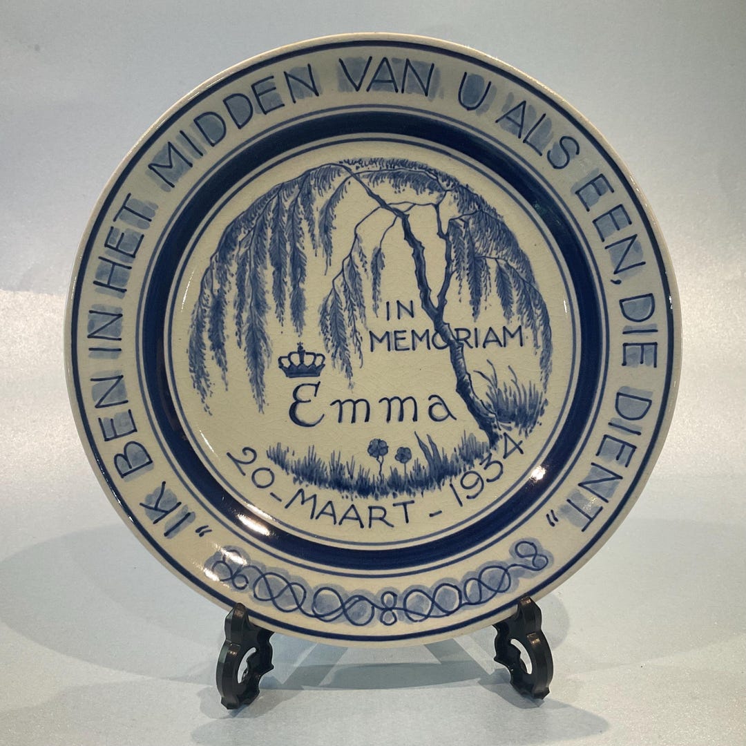 Rare Porceleyne Fles Delft Wall Plate, Death of Queen Mother Emma, 1934 ...