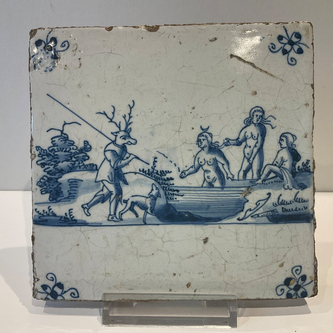 Super Rare Delft Mythological Tile of the Hunter Actaeon and Diana ...
