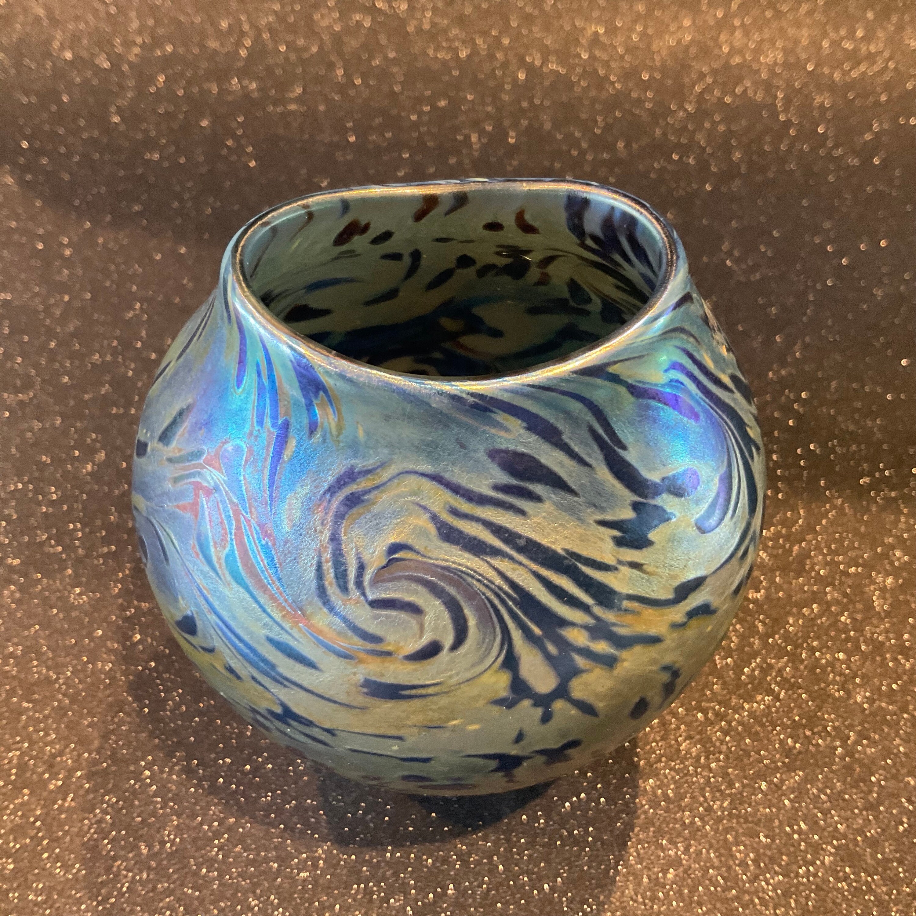 Norman Stuart Clarke Iridescent Glass Vase, 1989 - Etsy