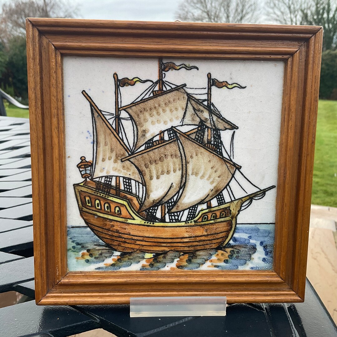 Framed Spanish Polychrome Wall Tile of a Galleon, Mid 20th Century - Etsy