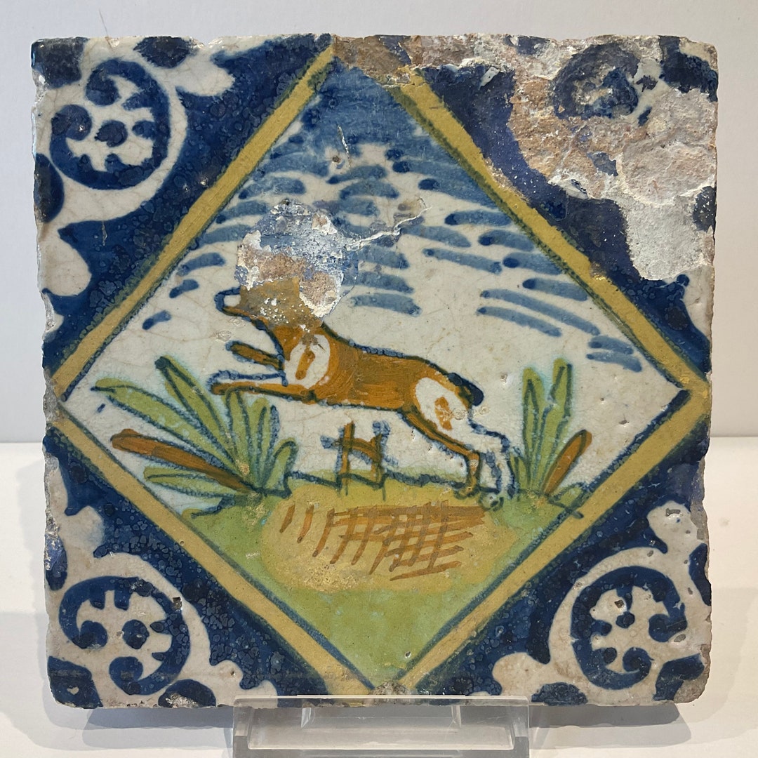 Very Early Polychrome Delft Tile of a Leaping Dog, Circa 1600 - Etsy