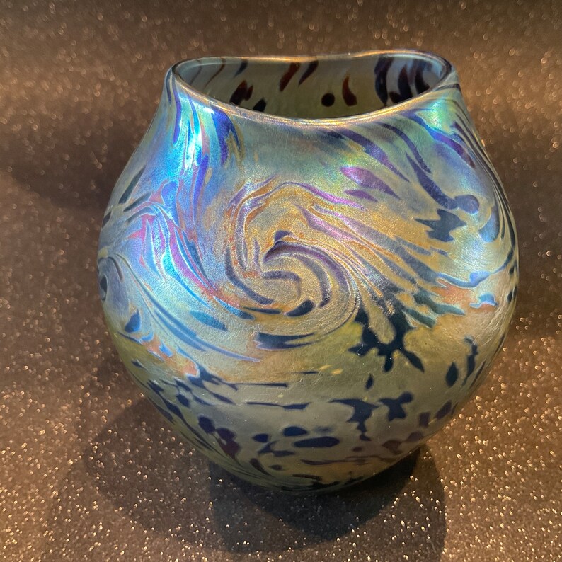 Norman Stuart Clarke Iridescent Glass Vase, 1989 - Etsy