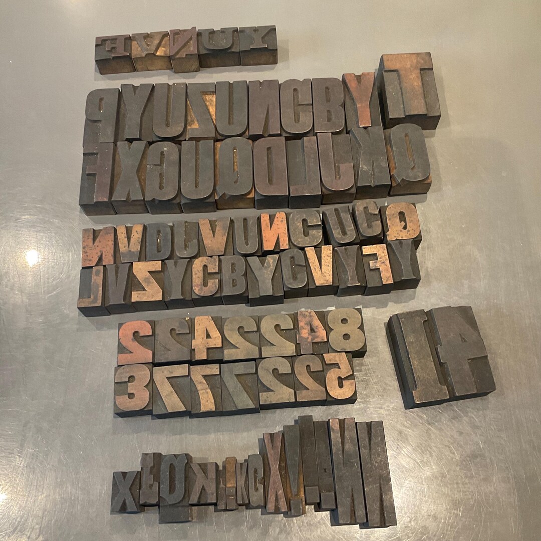 78 Vintage Wooden Printing Blocks - Numbers and Letters - 20th Century ...