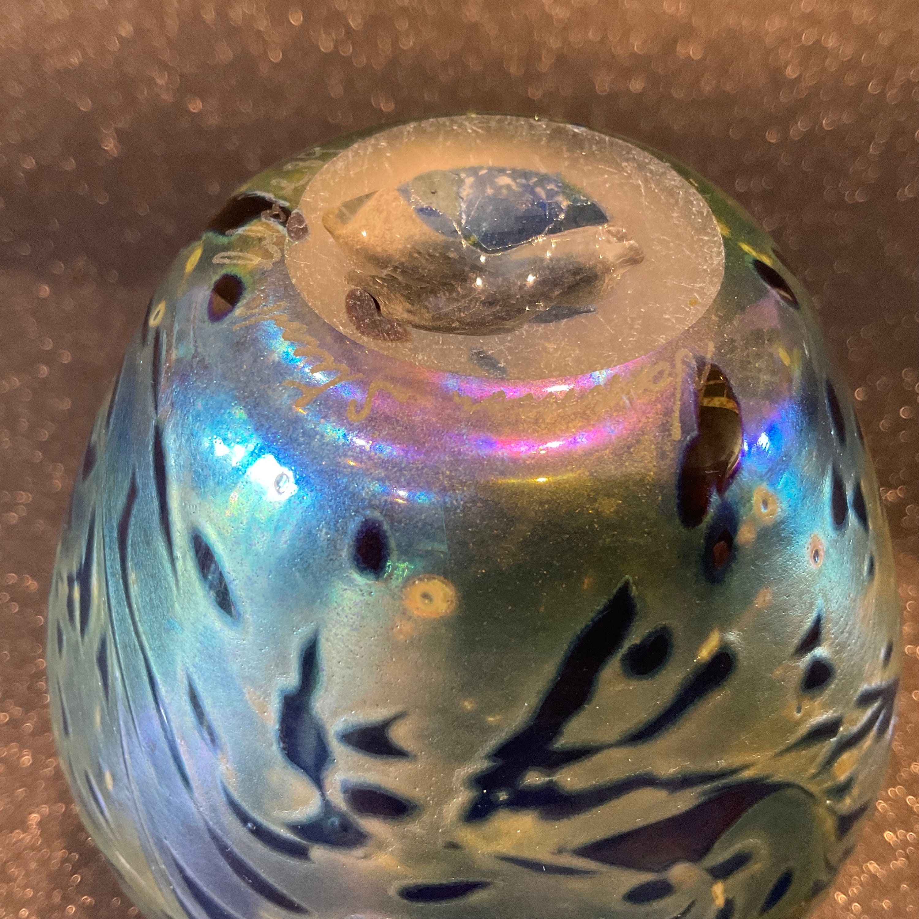 Norman Stuart Clarke Iridescent Glass Vase, 1989 - Etsy