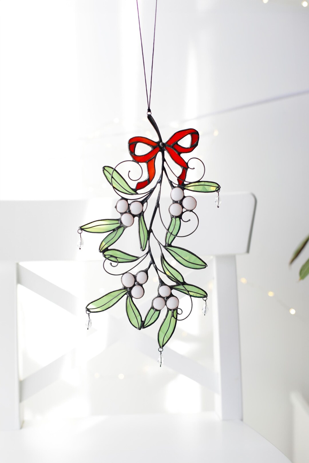 Suncatcher Mistletoe Stained Glass Window Hangings Christmas Home Decor ...