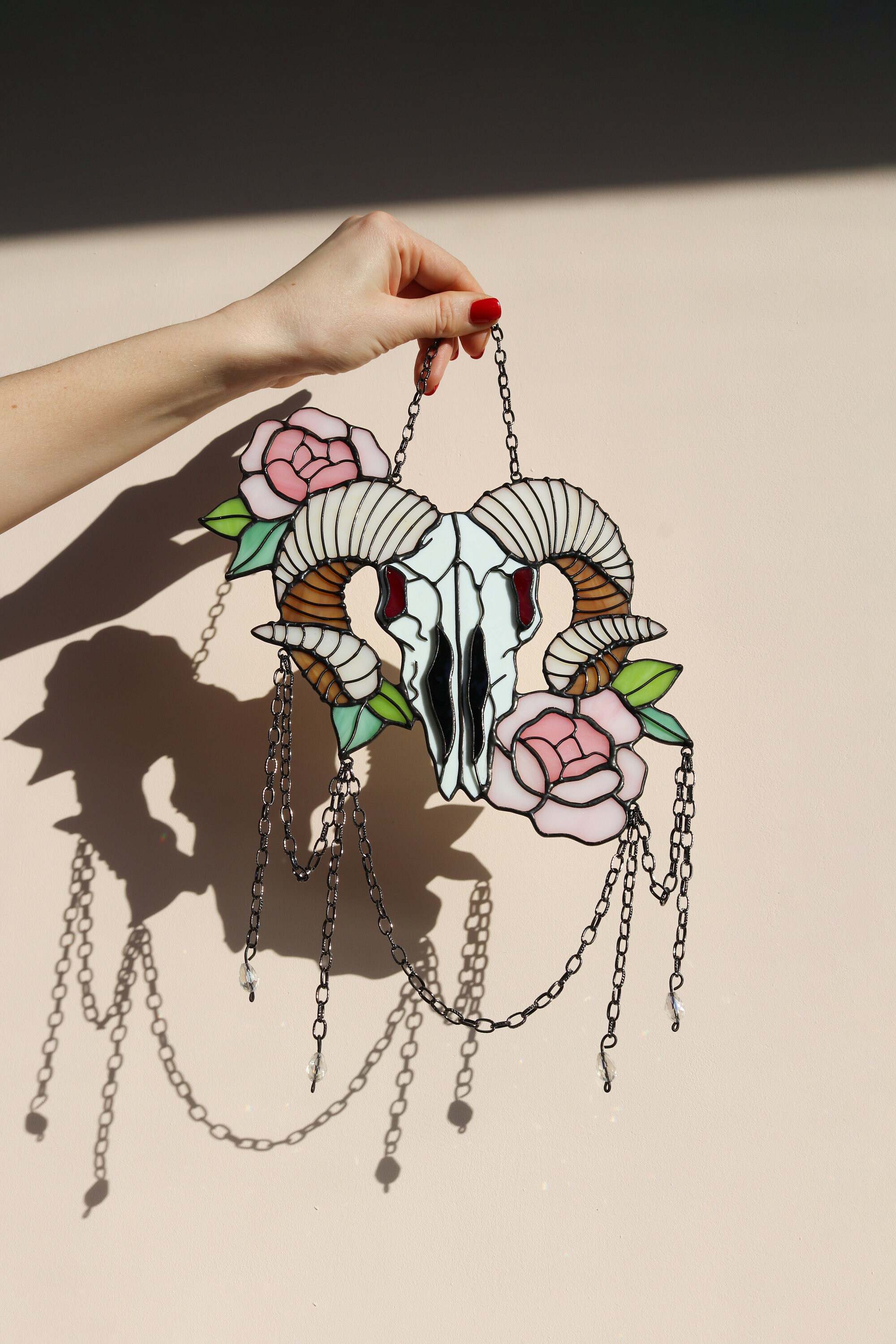 Suncatcher Skull Ram With Peony Dreamcatcher Aries Decor - Etsy