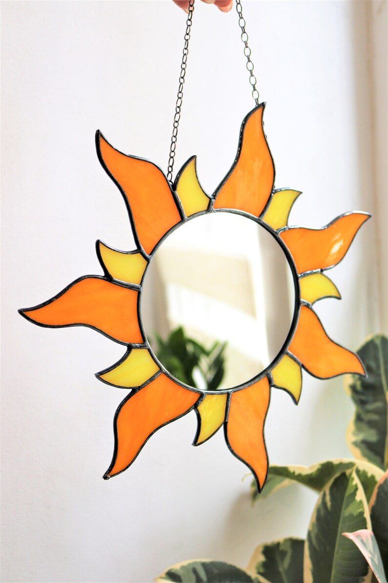 Stained Glass Sun Mirror Room Decor Author's Handmade Home Decor Mirror ...
