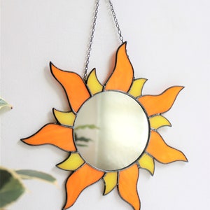Stained Glass Sun Mirror Room Decor Author's Handmade Home Decor Mirror ...