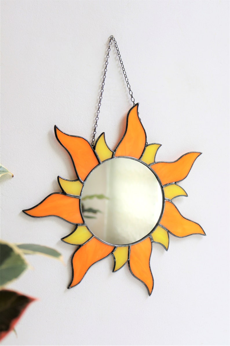 Stained Glass Sun Mirror Room Decor Author's Handmade Home - Etsy