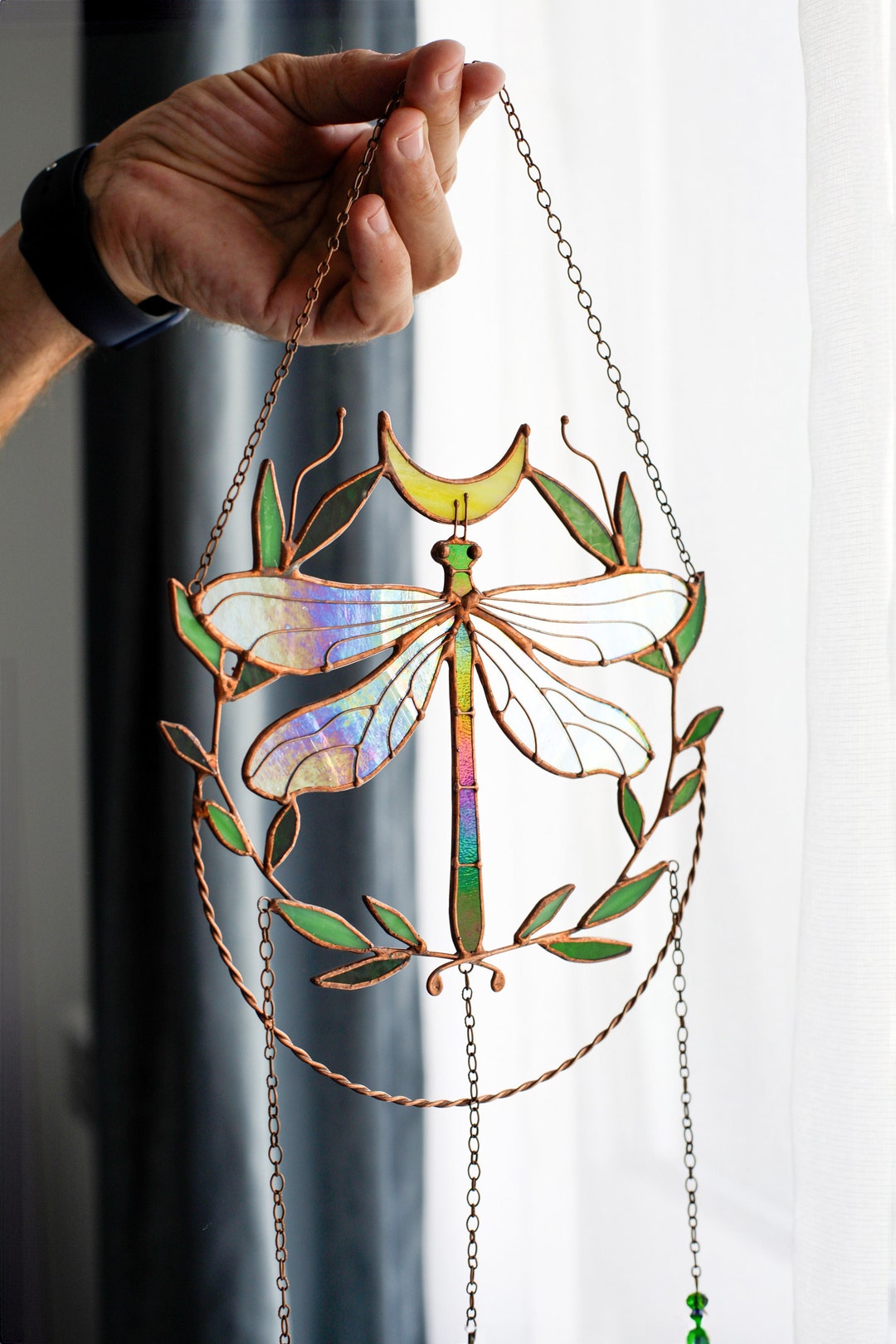 Suncatcher Stained Glass Window Hangings Dragonfly Sun Catcher Unique Home Decor Glass Wall Art ...