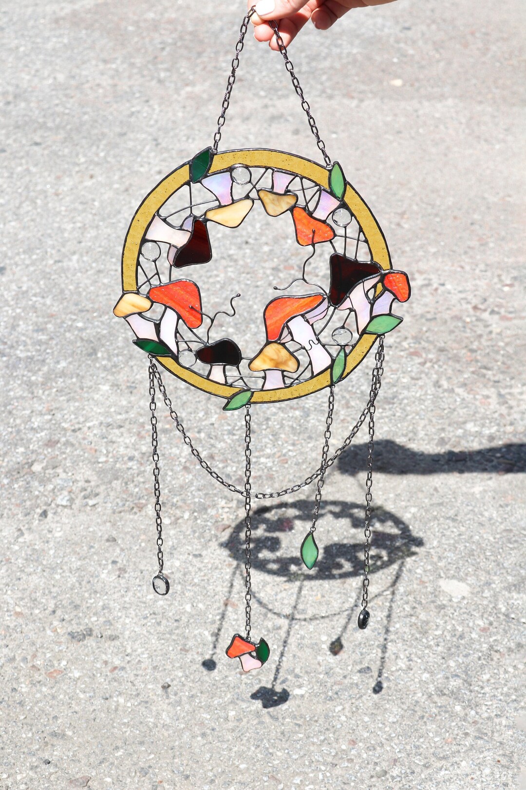 Dreamcatcher Mushrooms Round Wall Decor Stained Glass Garden - Etsy