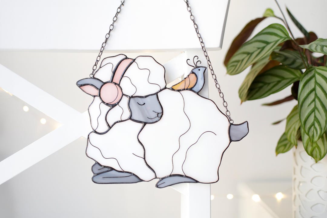 Suncatcher Sheep Stained Glass Window Hangings Unique Gifts Glass Wall ...