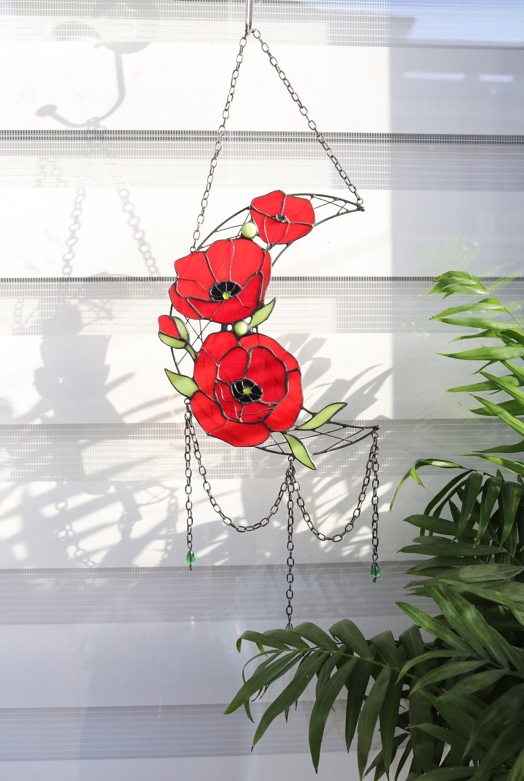 Suncatcher Poppy Crescent Moon Dreamcarcher Stained Glass Hanging ...