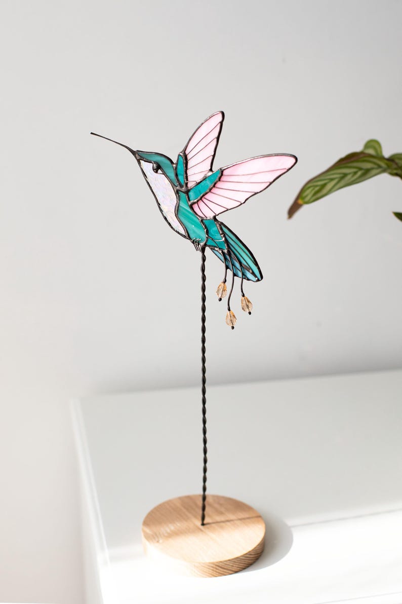 Plant Stake Hummingbird Stained Glass Hummingbird Plant Stakes Garden ...