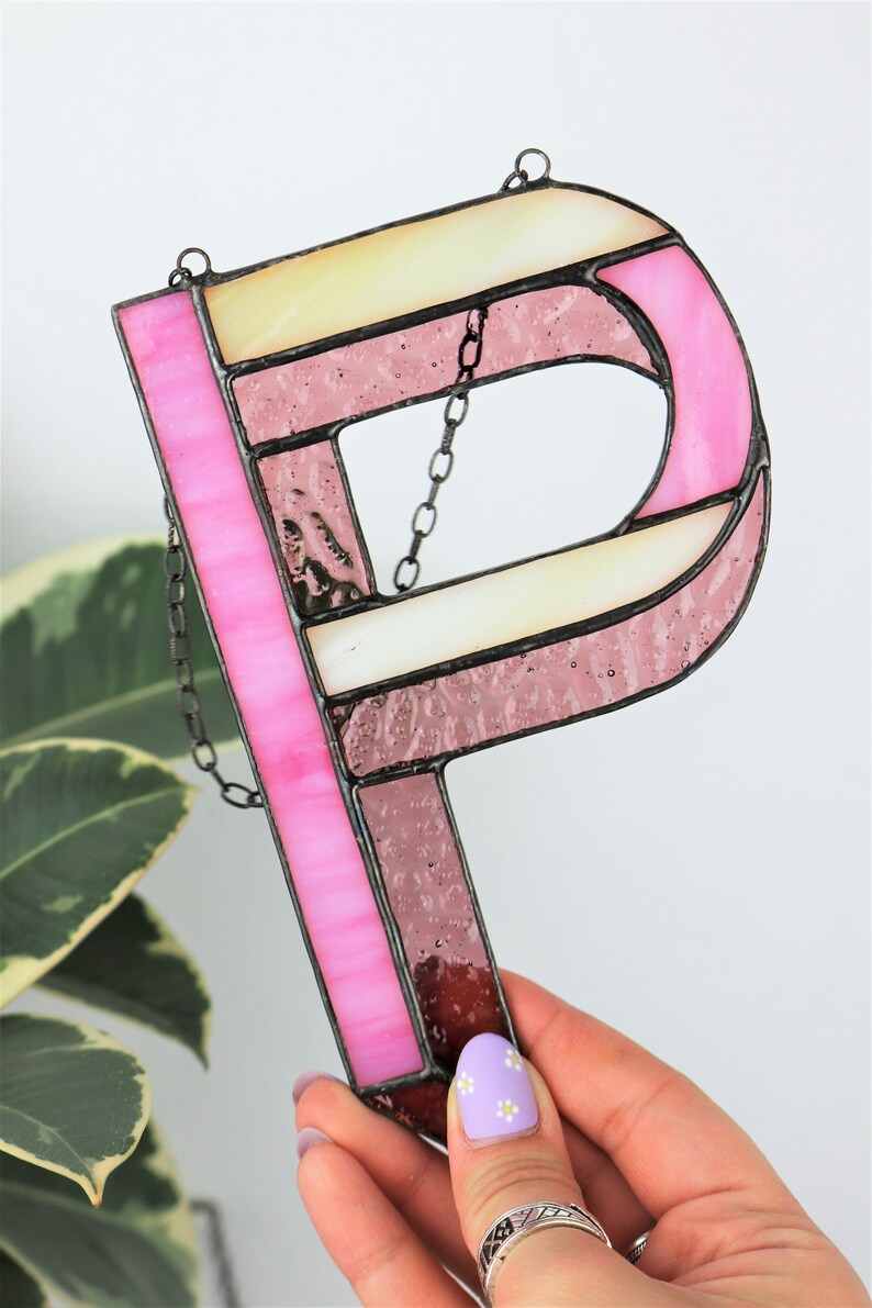 Stained Glass Letters for Home and Holiday Decor in Warm Pink | Etsy