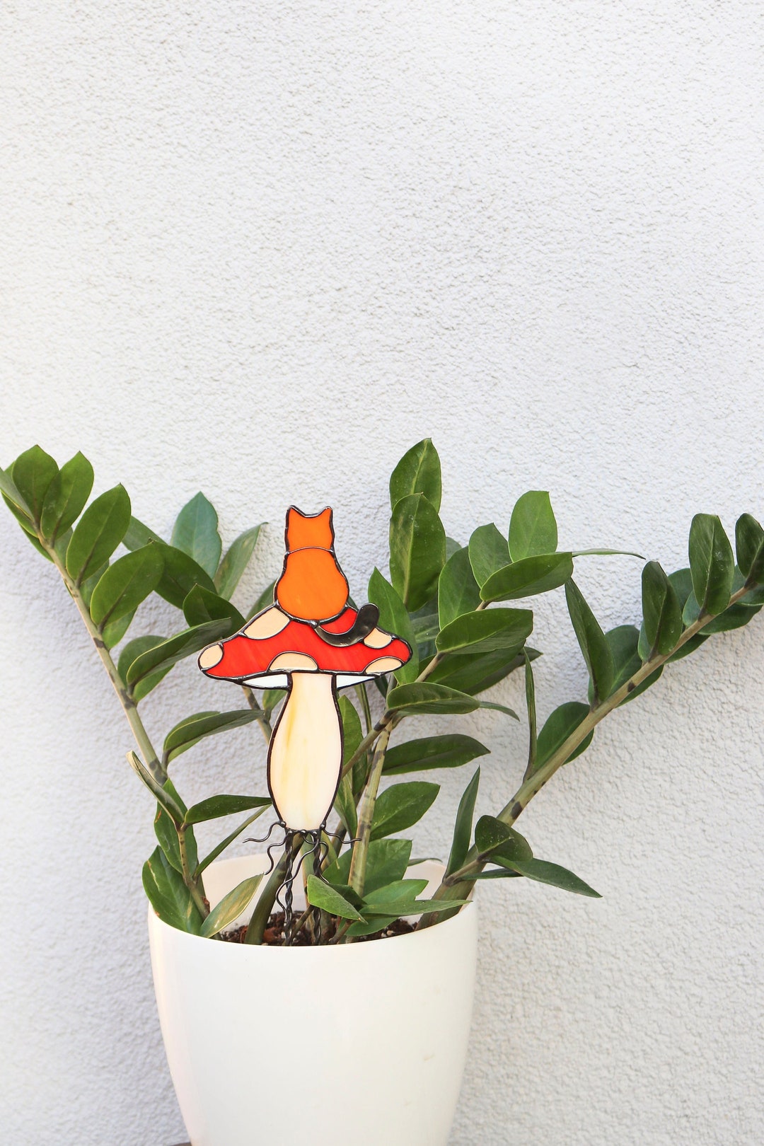 Plant Stike Mushroom and Cat Stained Glass Cat Fly Agaric Flowerpots ...