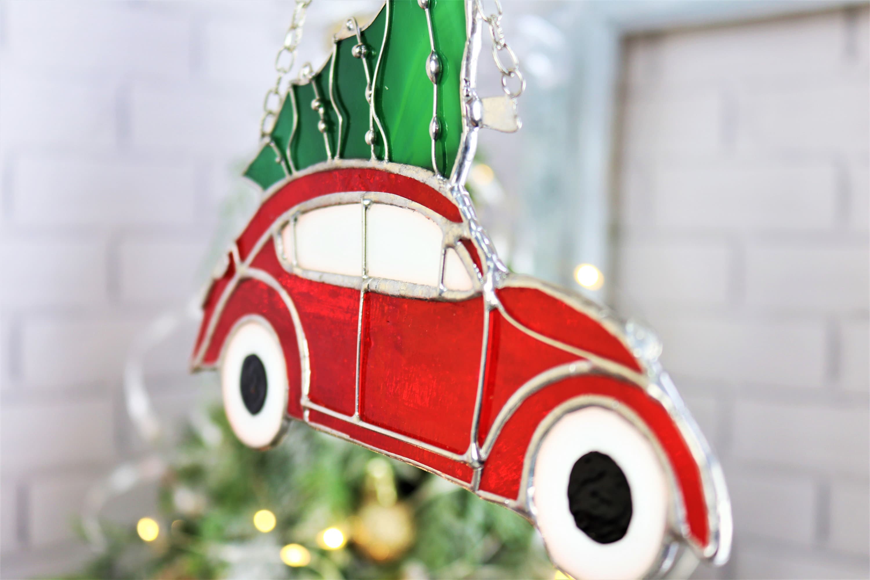 Stained Glass Car and Christmas Tree Decor Hand Made Glass Decor ...
