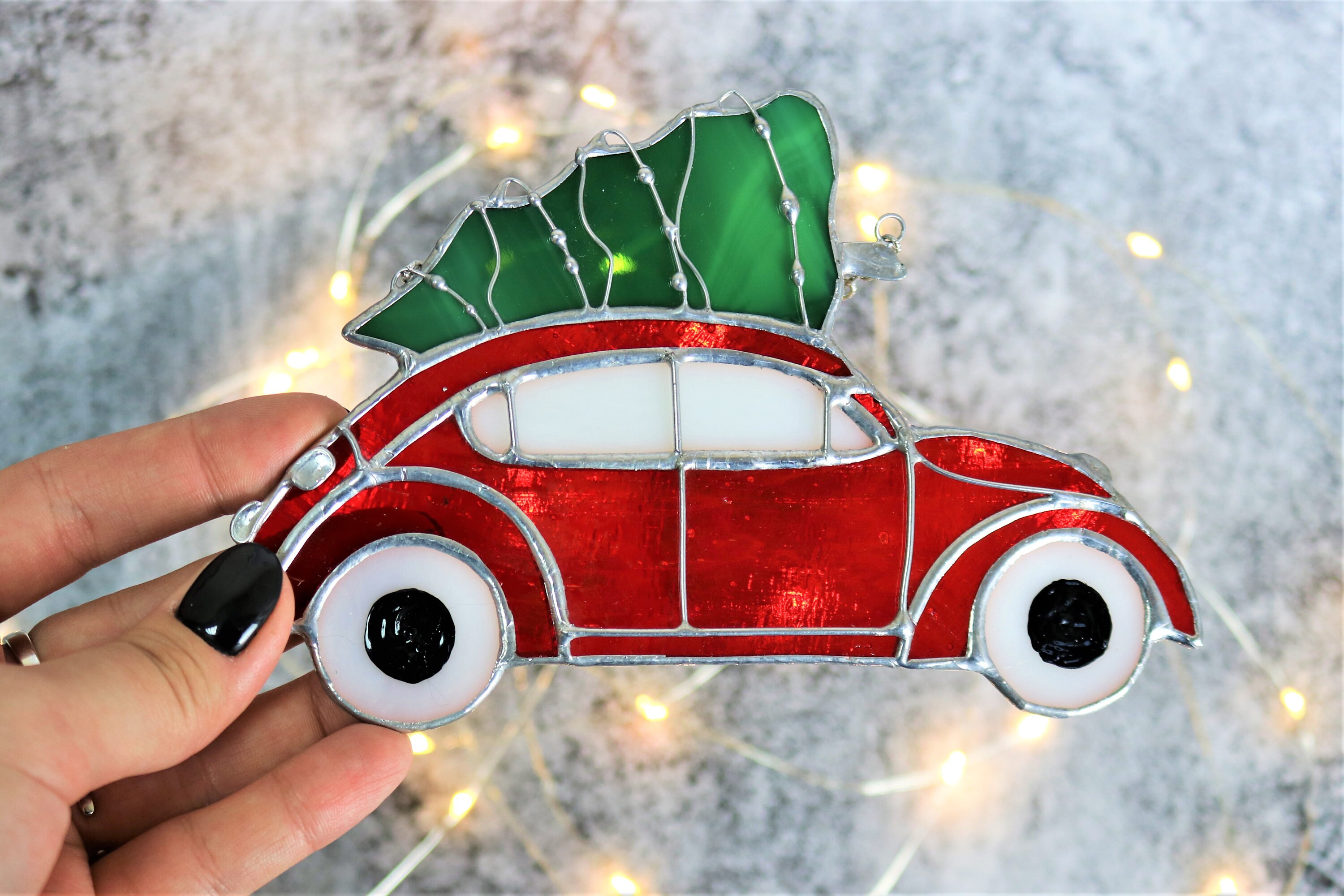 Stained Glass Car and Christmas Tree Decor Hand Made Glass Decor ...