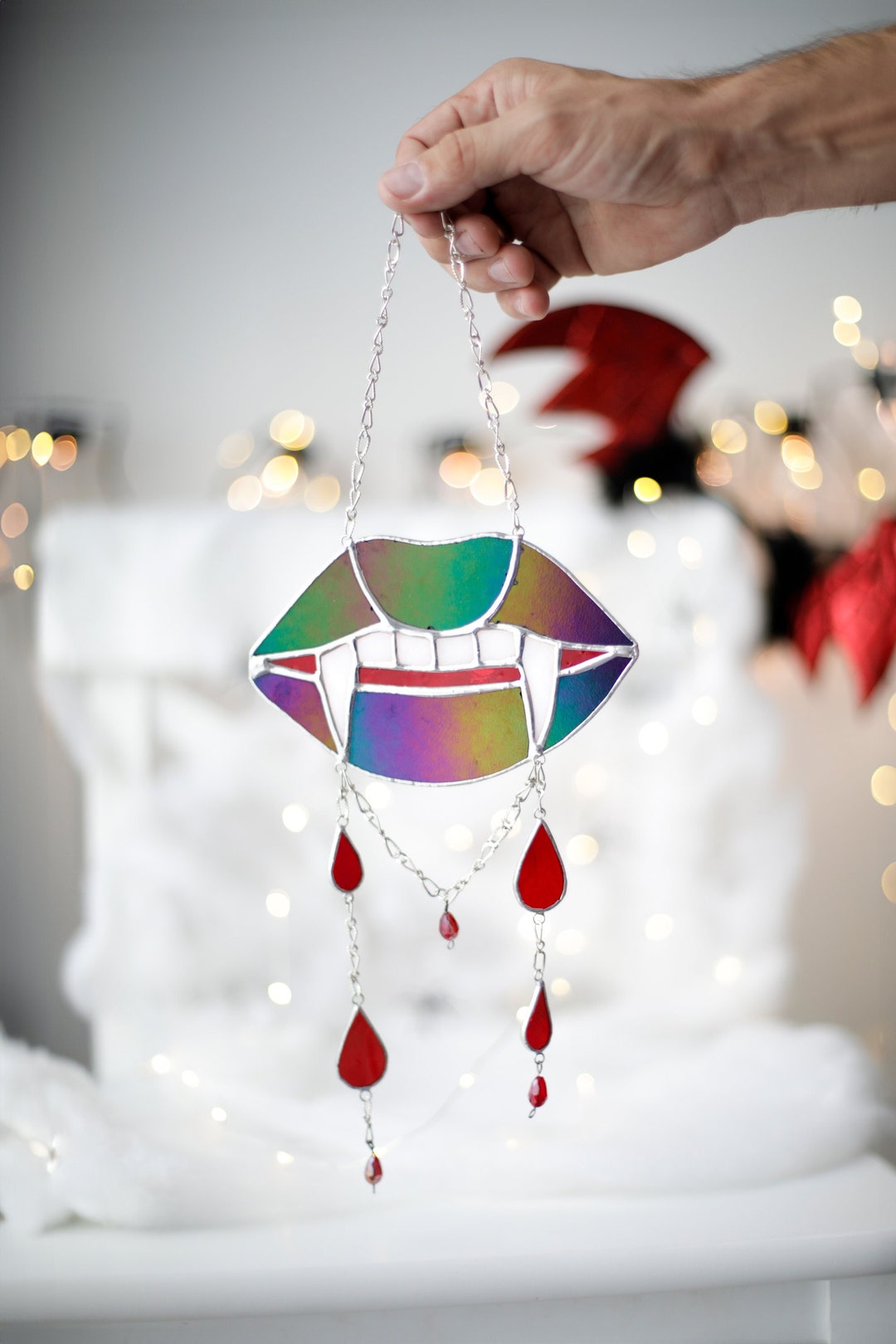 Sun Catcher Vampire Lip Dracula Stained Glass Window Hangings Halloween ...