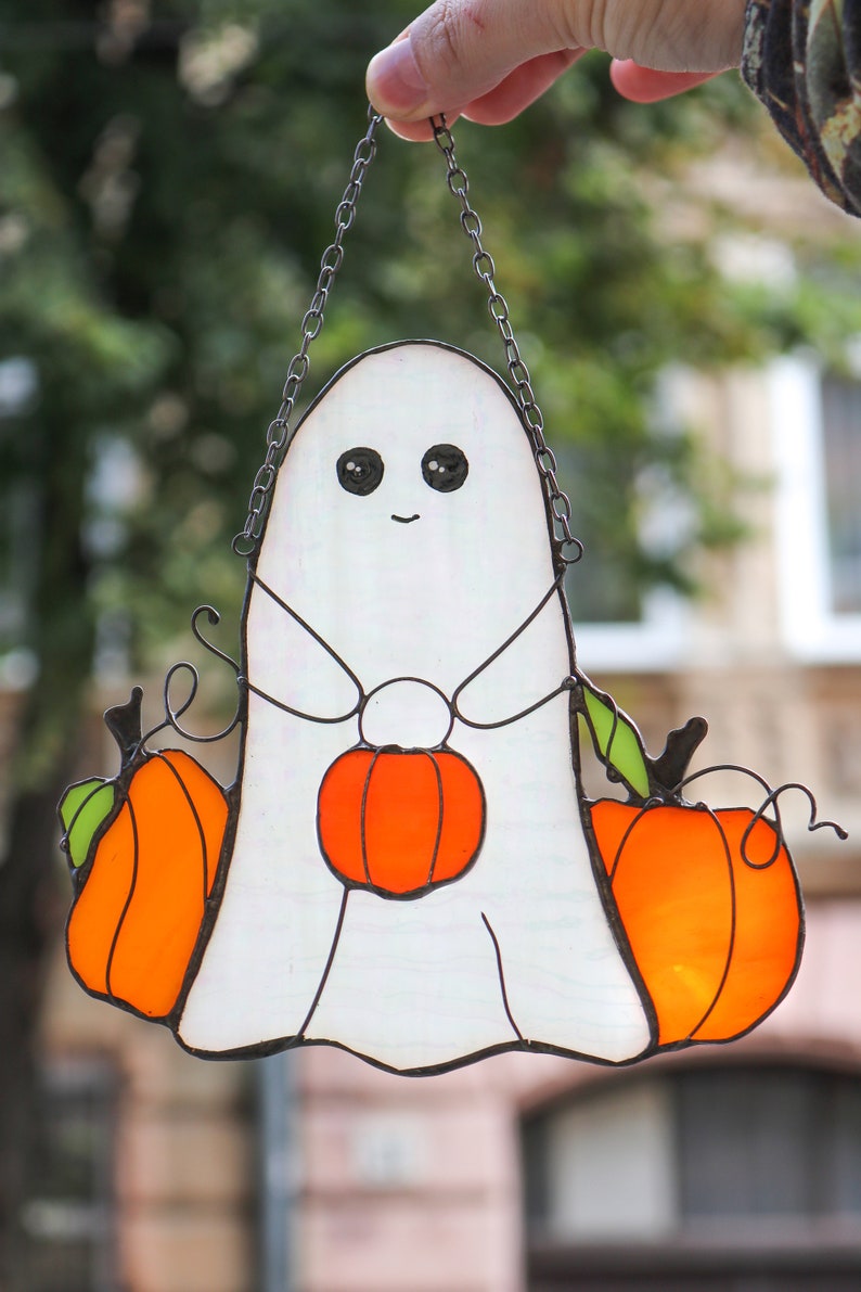 Suncatcher Ghost and Pumpkin Funny Halloween Decor Casper the - Etsy