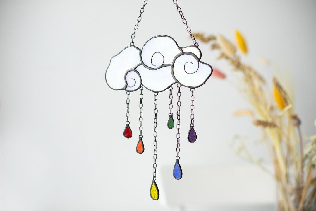 Suncatcher Stained Glass Cloud Sun Catcher With Colorful Raindrop ...