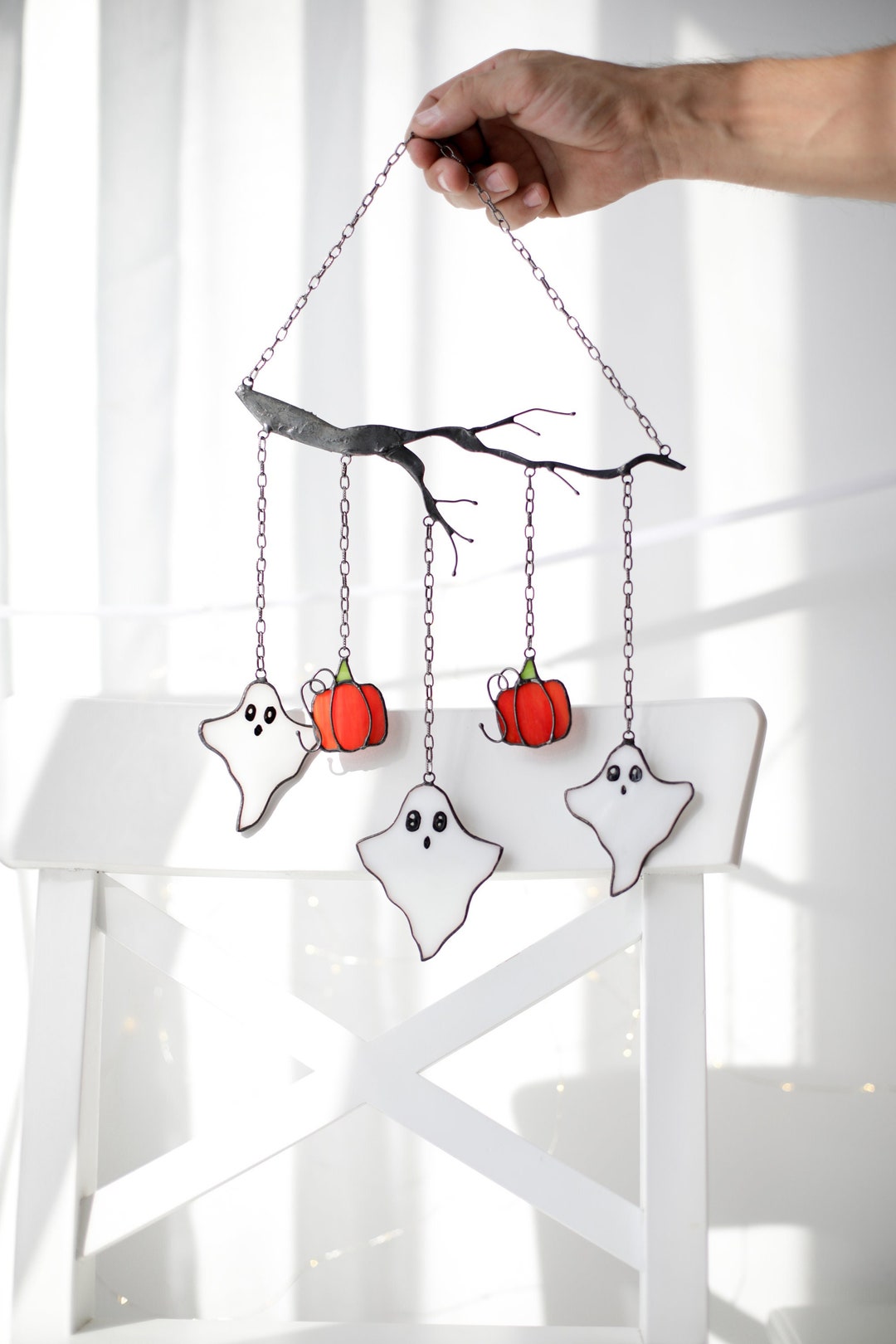 Suncatcher Ghost and Pumpkin Stained Glass Funny Pumpkin Decor Casper ...