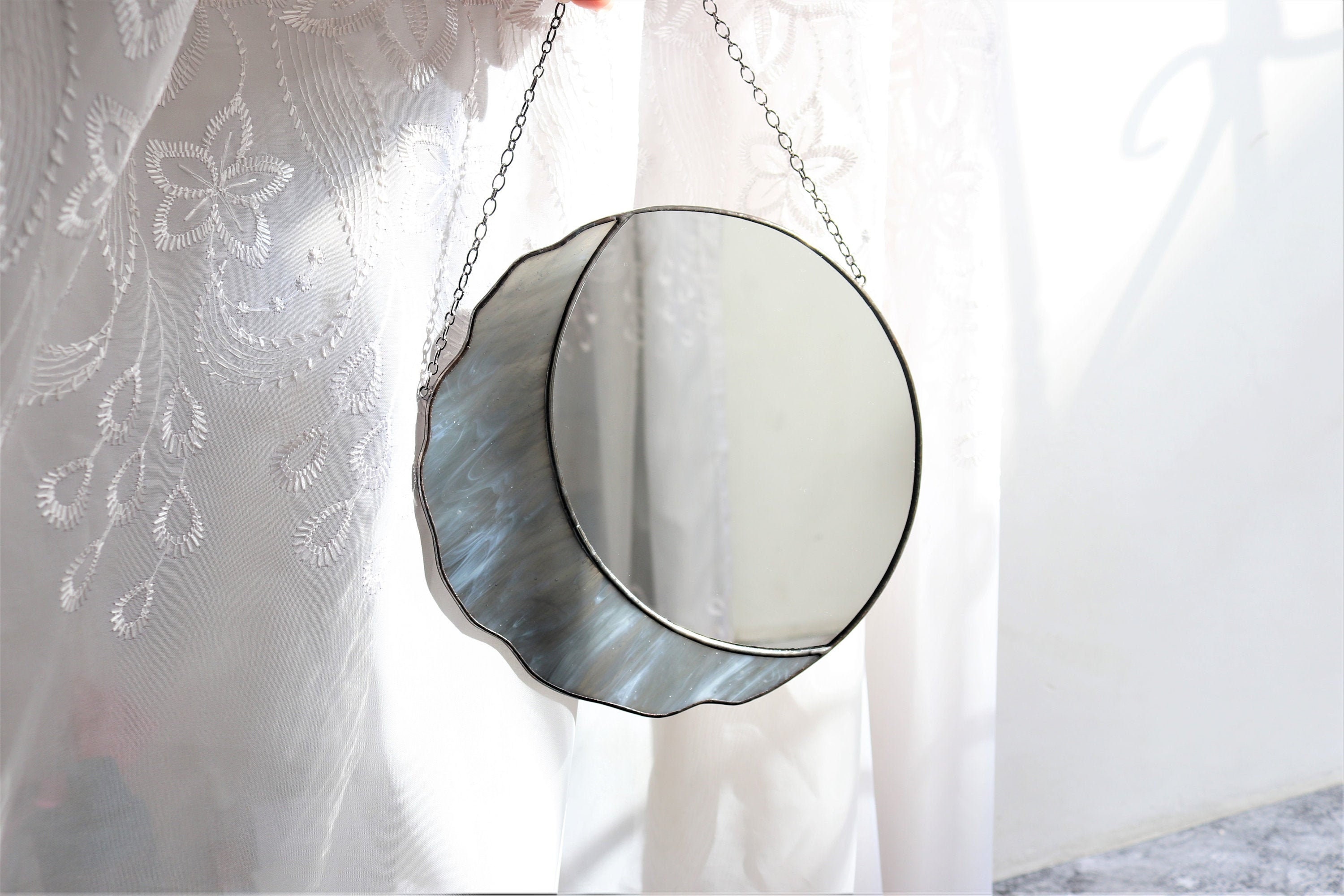 Stained glass crescent moon mirror Room decor Author's | Etsy