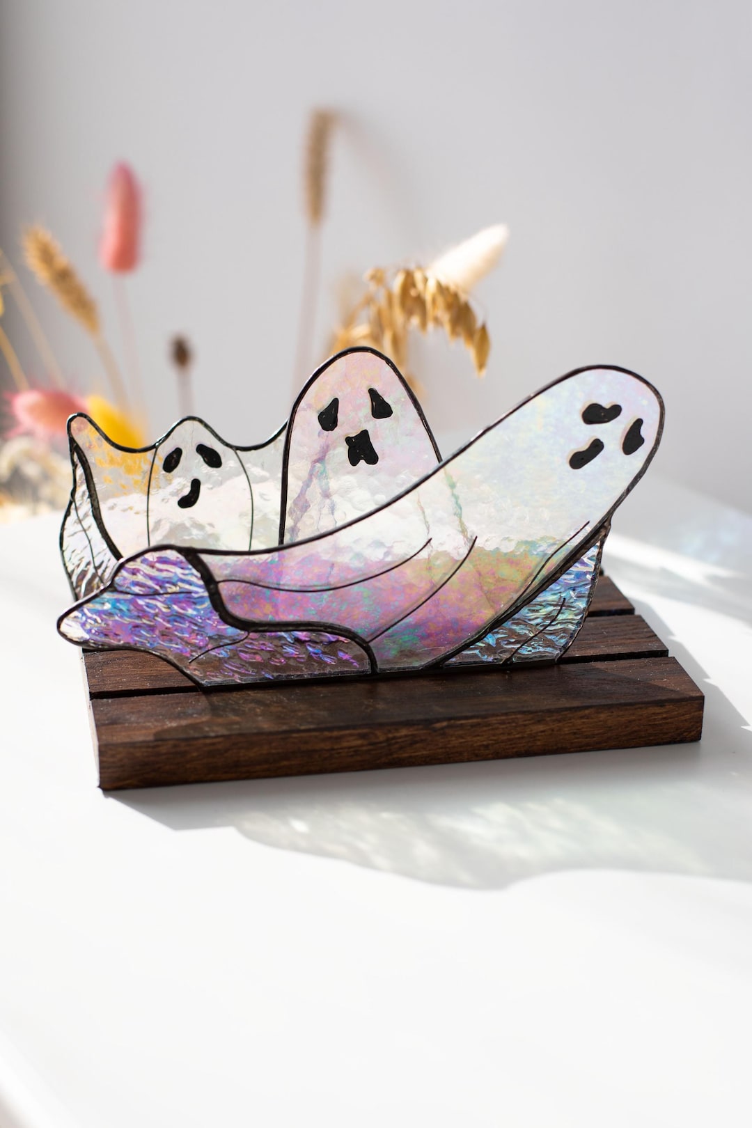 Stained Glass Ghost Trio on Wooden Base - Halloween Decor - Etsy
