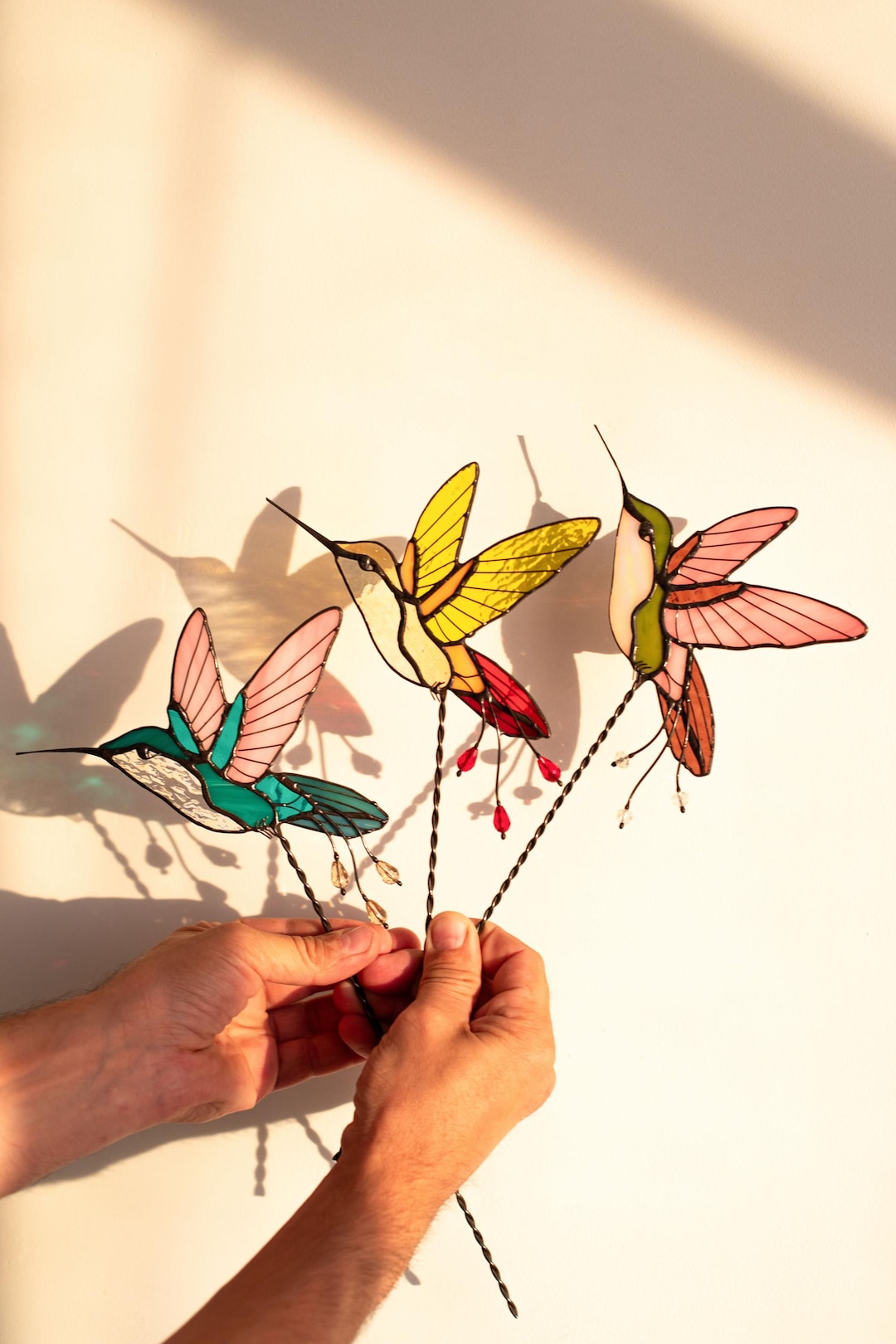 Plant Stake Hummingbird Stained Glass Hummingbird Plant Stakes Garden ...