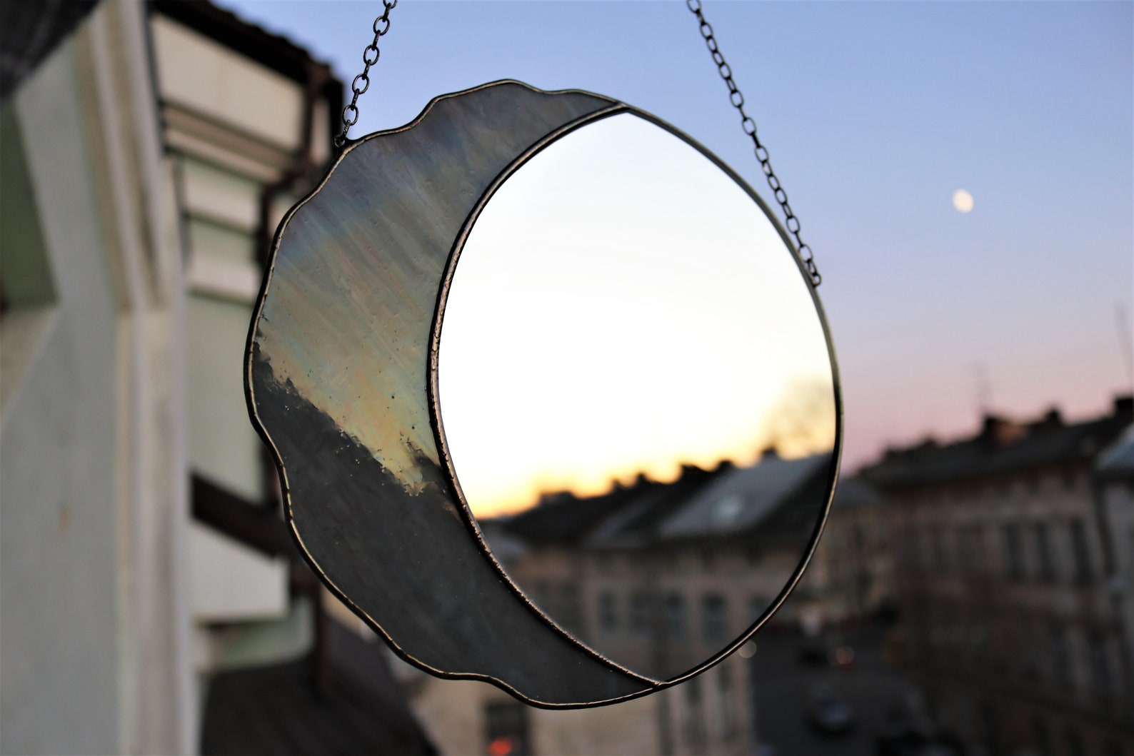 Stained Glass Crescent Moon Mirror Room Decor Author's | Etsy