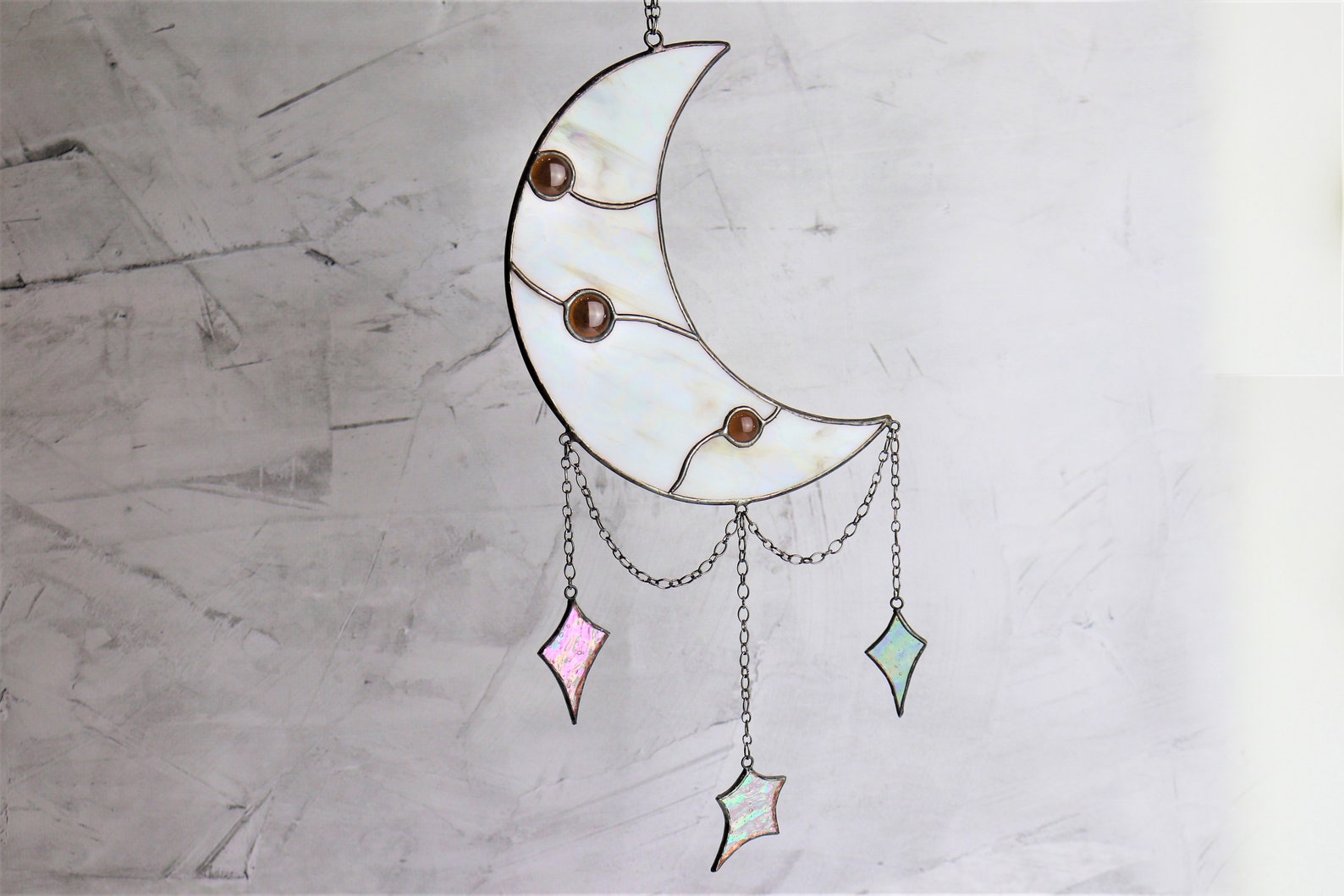 Stained Glass Moon Suncatcher With Stars Dreamcatcher Moon | Etsy