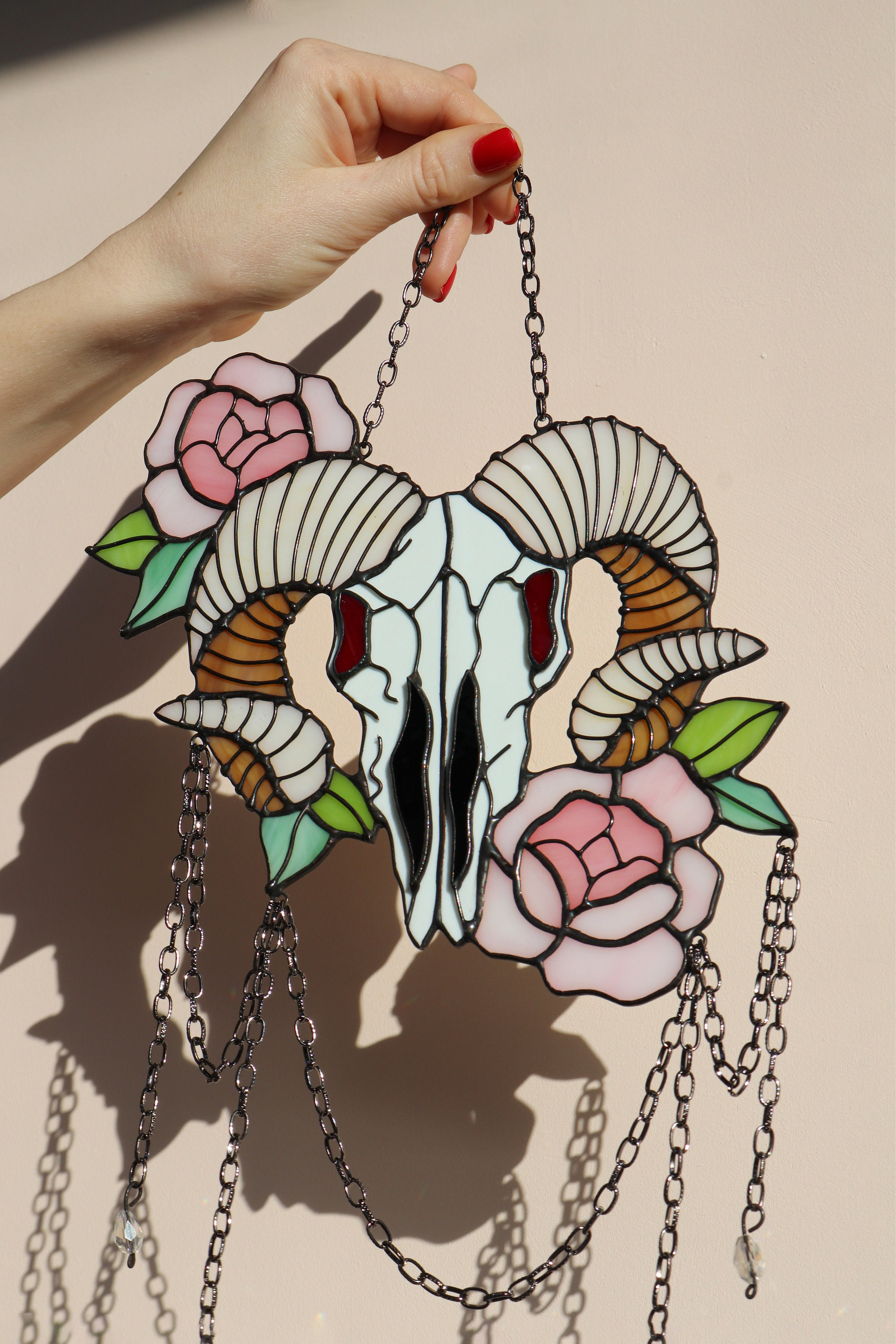 Suncatcher Skull Ram With Peony Dreamcatcher Aries Decor - Etsy