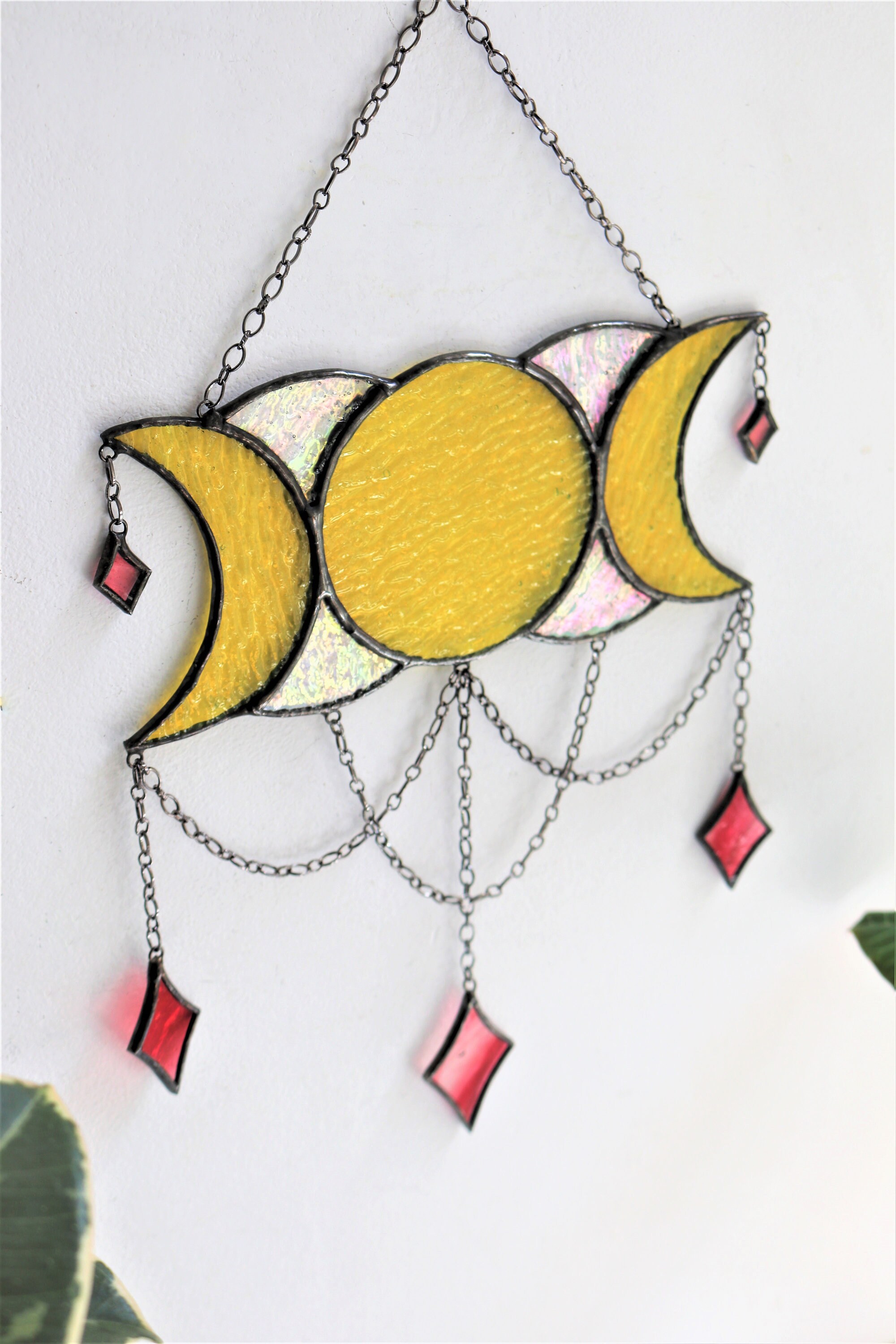 Dreamcatcher Yellow Moon Phases. Stained Glass Window Decor. | Etsy