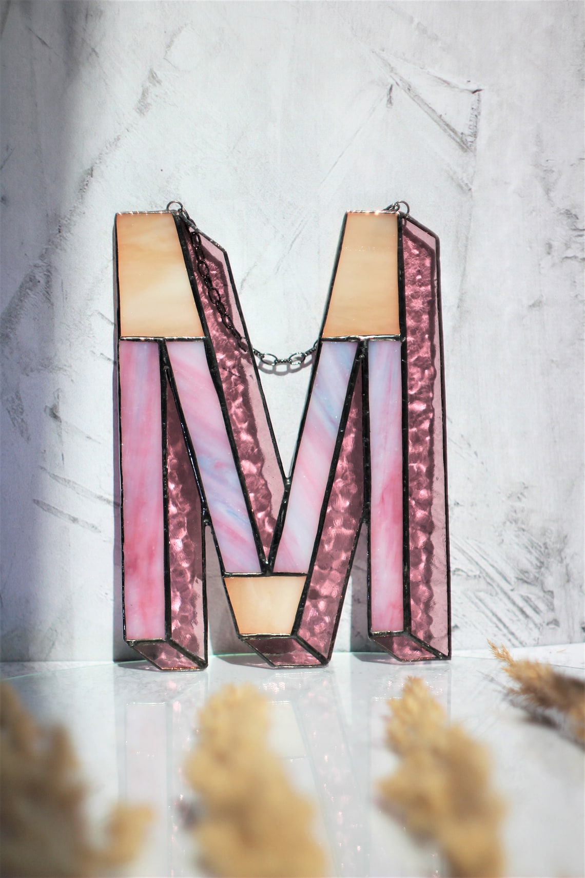 Stained glass letters for home and holiday decor In warm pink | Etsy