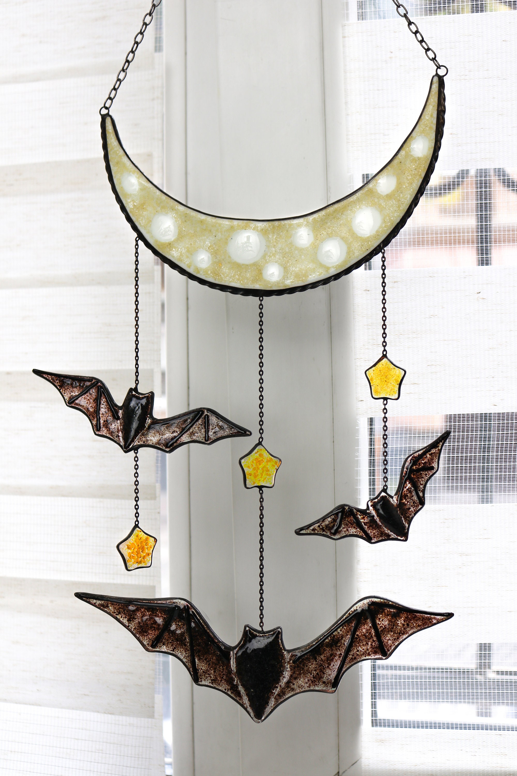 Dreamcatcher Moon With Bats and Stars Stained Glass Bats Suncatcher ...