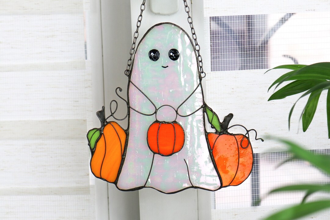 Suncatcher Ghost and Pumpkin Funny Halloween Decor Casper the - Etsy