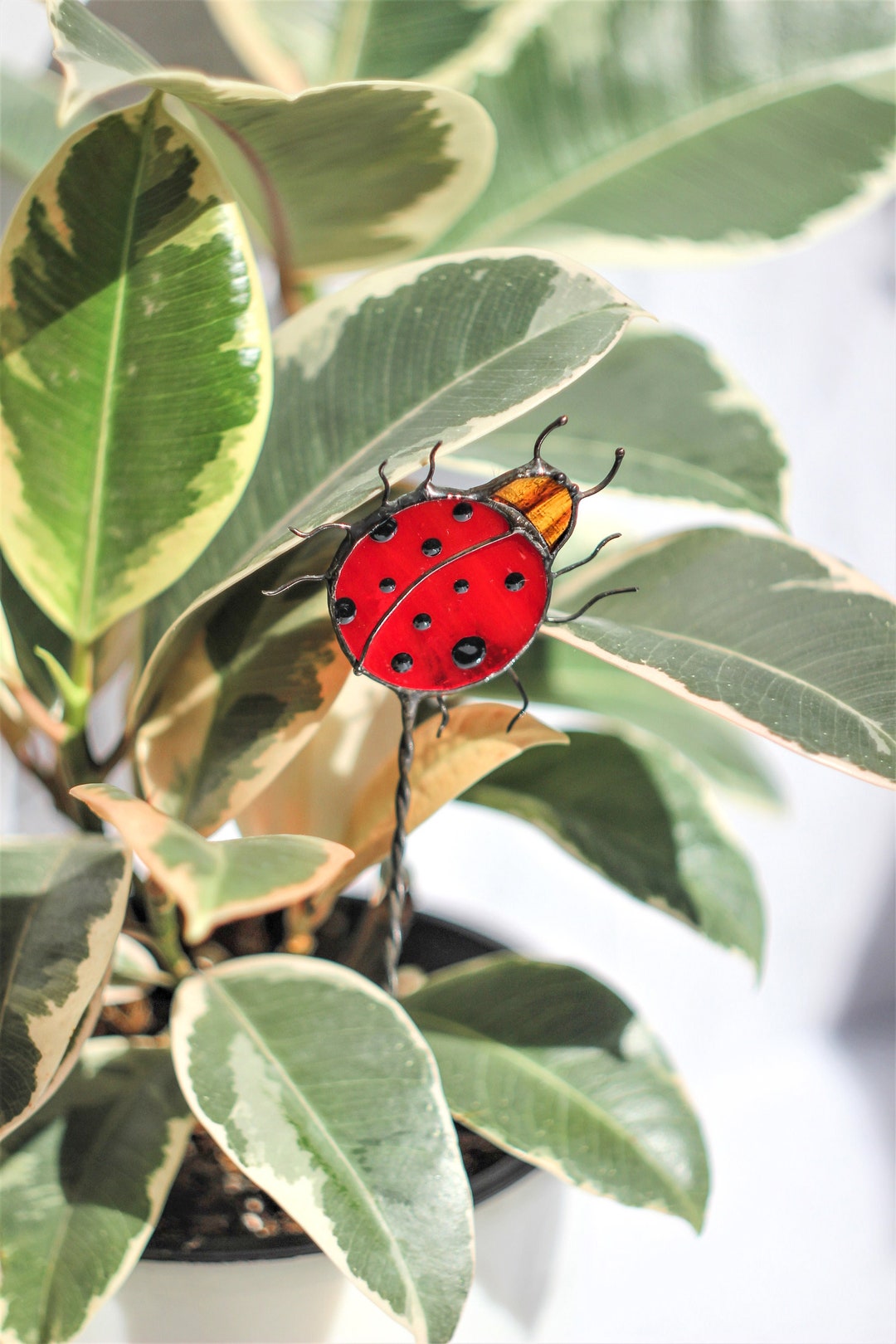 Stained Glass Garden Decoration Ladybug Flowerpot Decor Home Decor ...