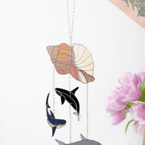 Sun Catcher Shell Shark Whale Stained Glass Unique Home Decor Sea Shell ...