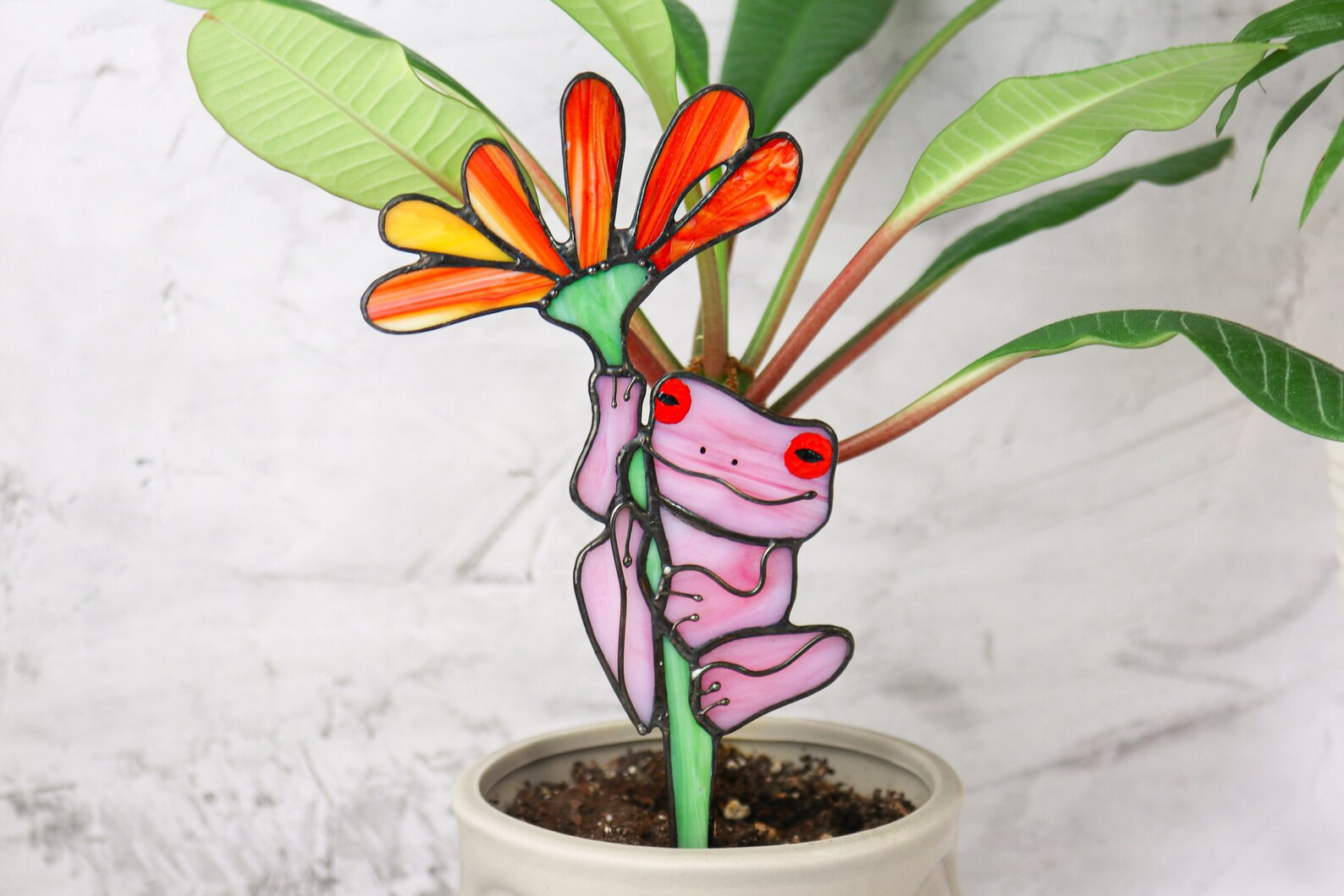 Plant Stake Frog Decor for Flowerpot Stained Glass Frog Decor - Etsy