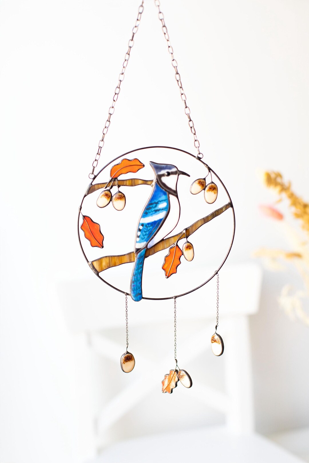 Sun Catcher Blue Jay Chickadee Cardinal Bullfinch Fused Glass Birds ...