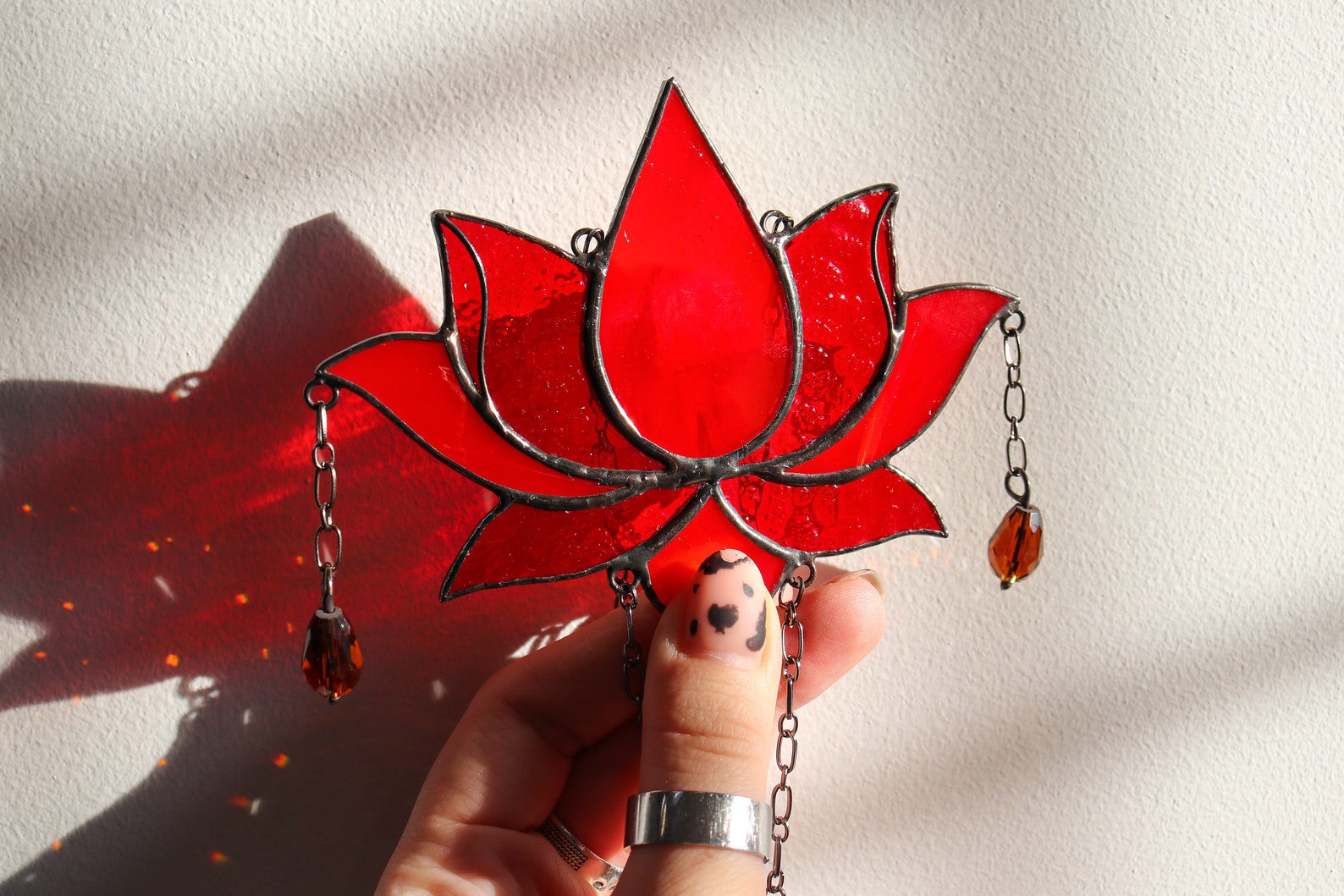 Dreamcatcher Red Lotus With Moon Stained Glass Lotus - Etsy