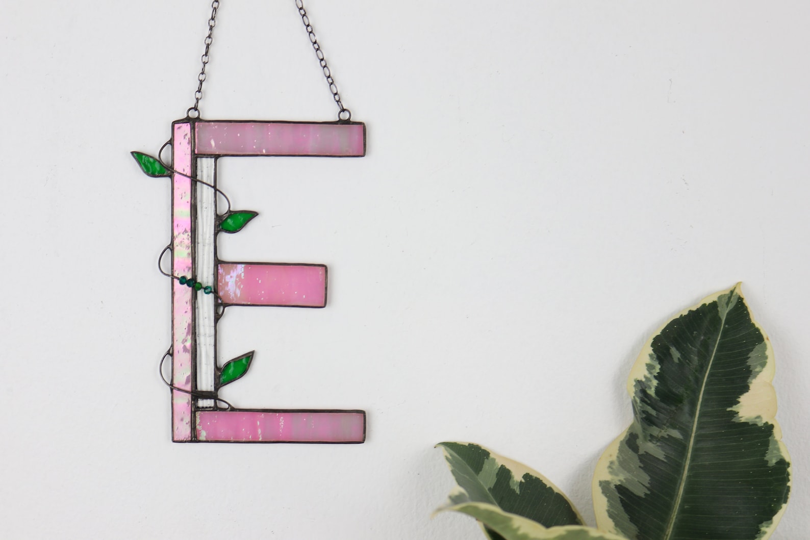 Stained Glass Letters Custom Pink With Leaves Author's Design Handmade ...