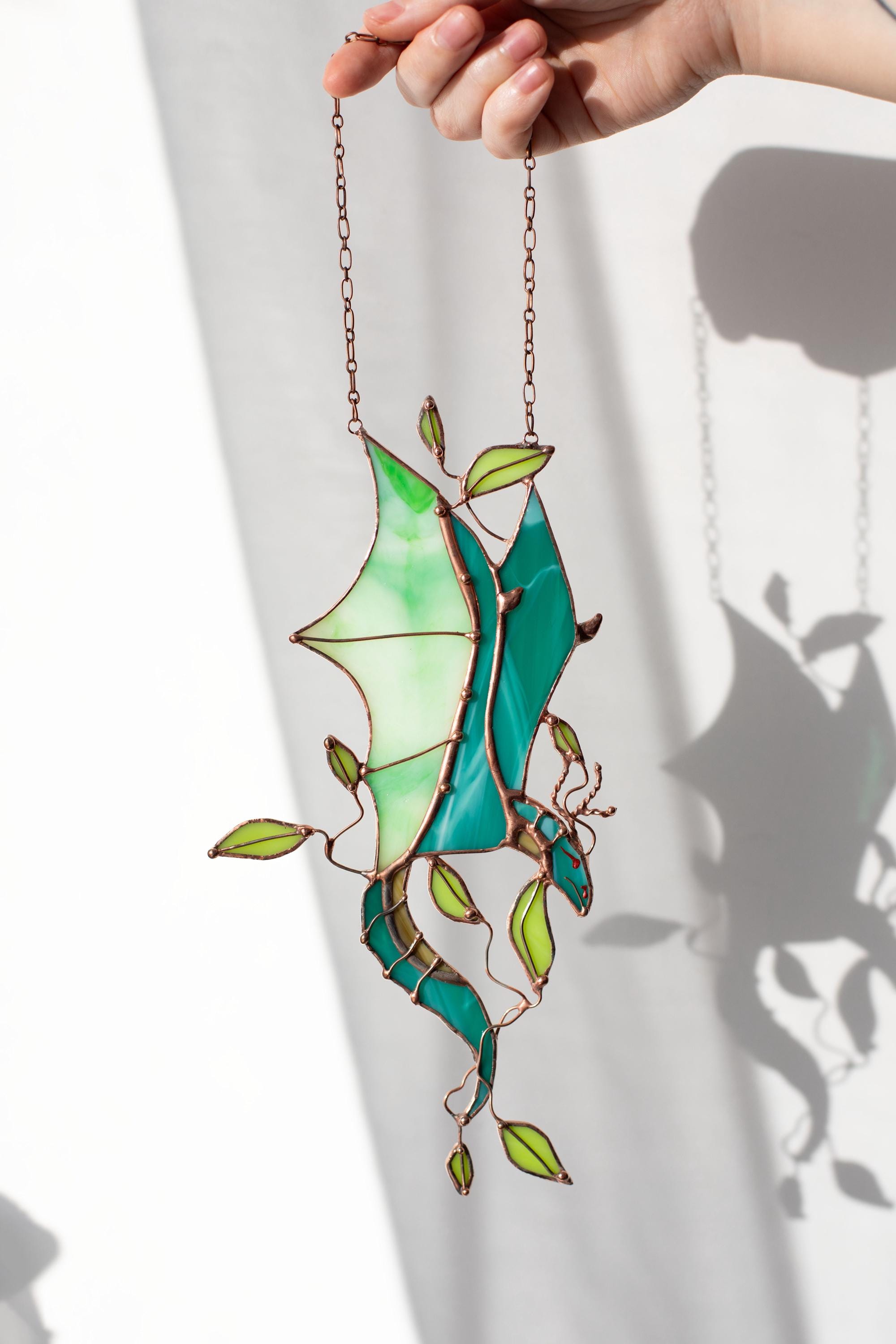 Suncatcher Elemental Dragons Handmade Stained Glass Art Dragon Wall ...