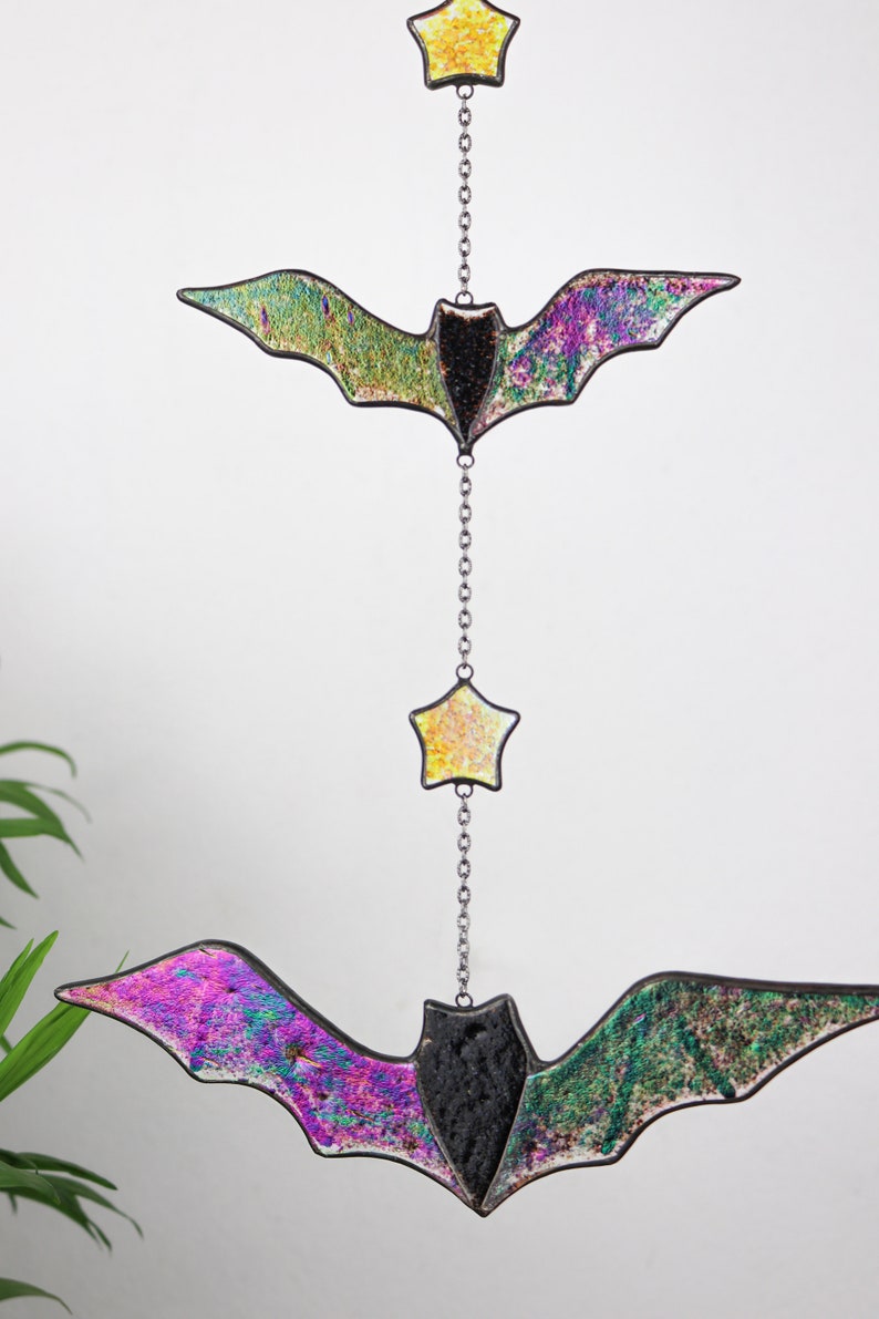 Suncatcher Bats With Stars Stained Glass Bats Suncatcher Bats | Etsy