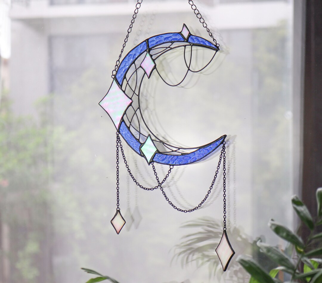 Dreamcatcher Moon With Stars Moon Decor Stained Glass Moon Wall Decor ...