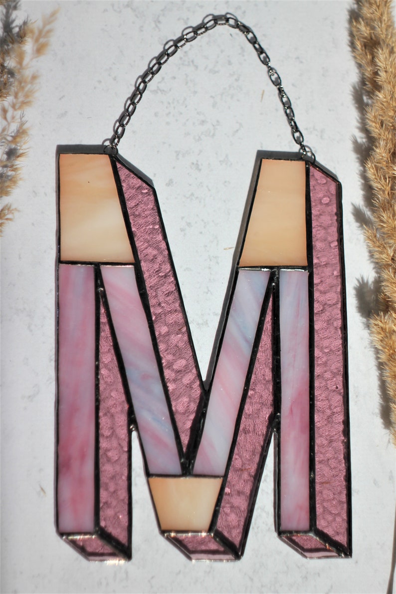 Stained Glass Letters for Home and Holiday Decor in Warm Pink | Etsy