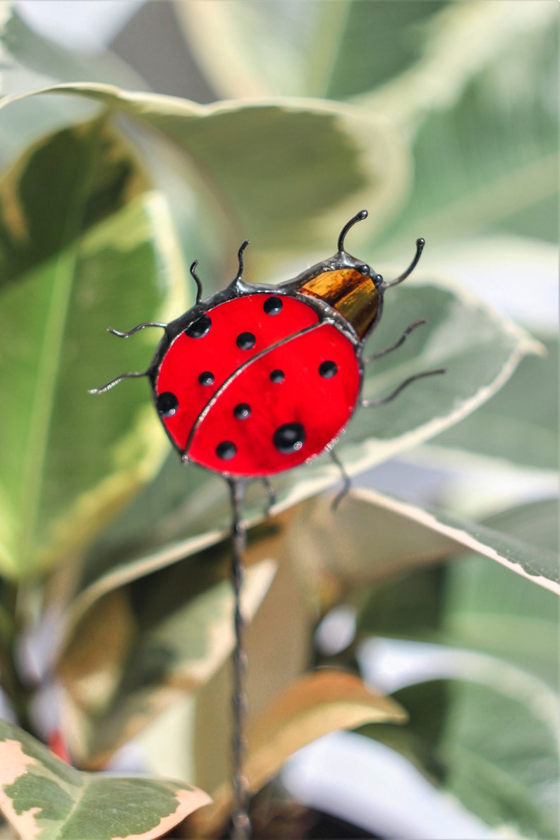 Stained Glass Garden Decoration Ladybug Flowerpot Decor Home - Etsy
