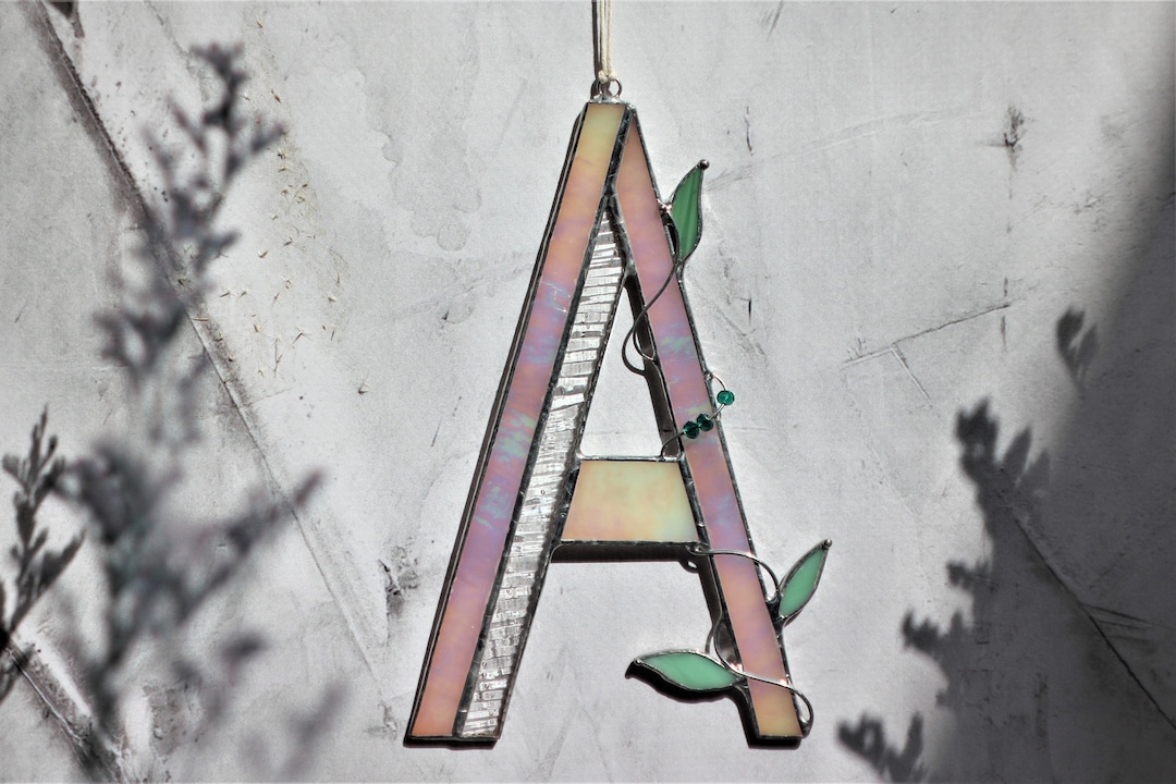 Stained Glass Letters Custom Pink With Leaves Author's Design Handmade ...